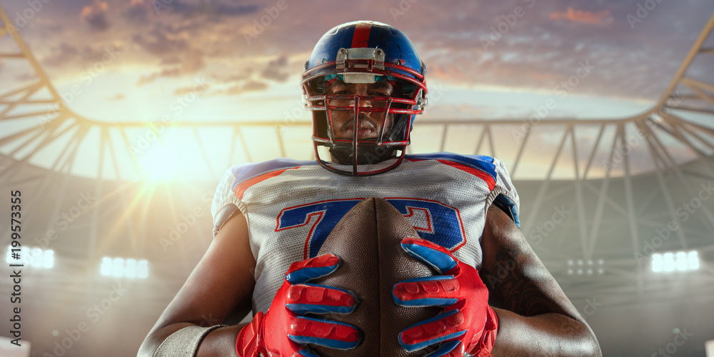 American football player performs an action play on professional sport ...