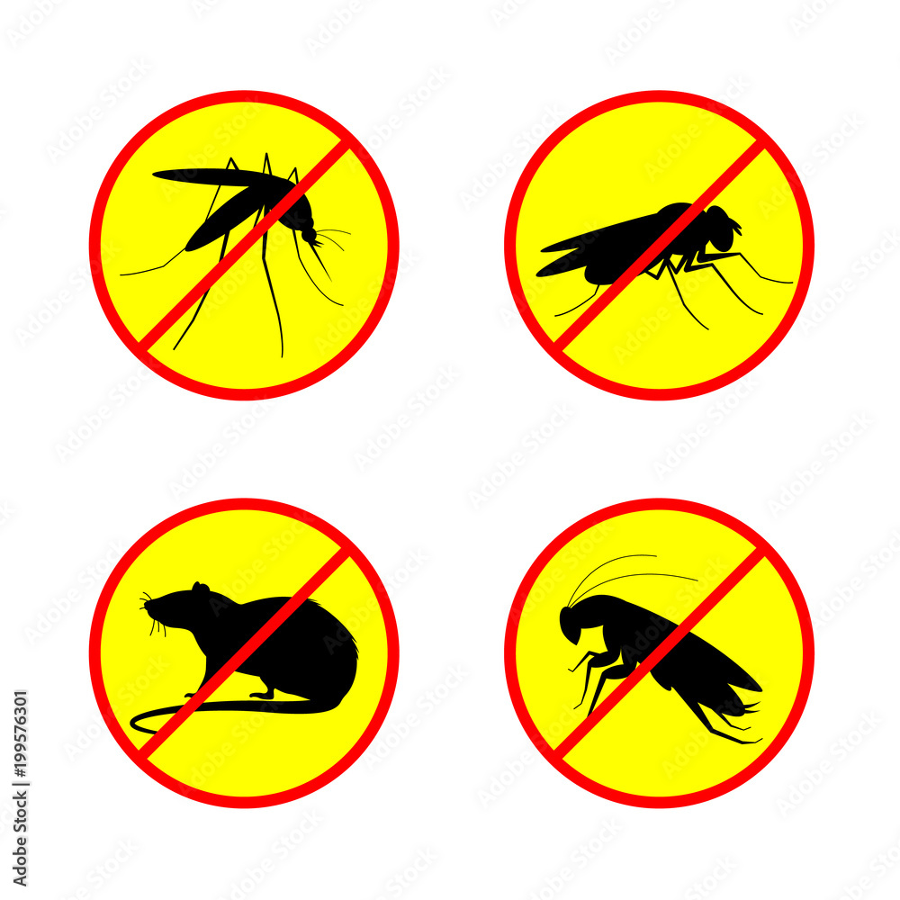 stop or no sign circle with rat mosquito cockroach and Fly Insect ...