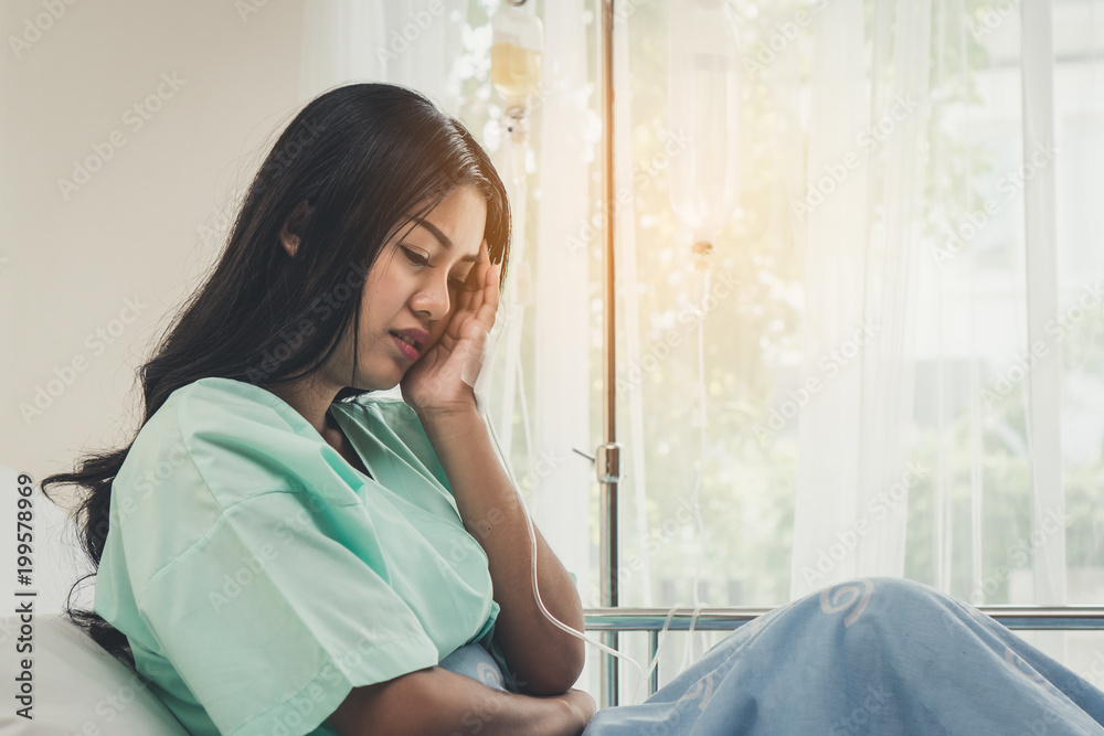 Sadness woman depressed after have a cancer in her body. Young girl ...