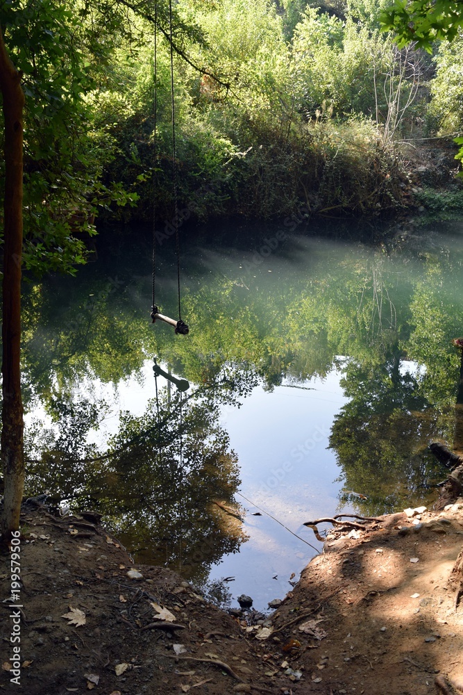 Swing near the stream.Recreation area.Yuvarlakçay Mugla.Turkey Stock ...