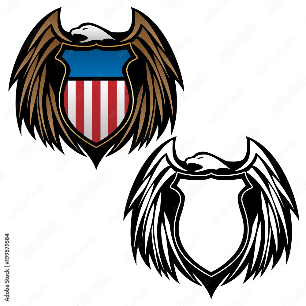 Patriotic Eagle Emblem with Shield Vector Illustration in Full Color ...