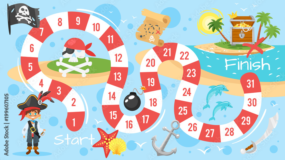 pirate board game template Stock Vector | Adobe Stock