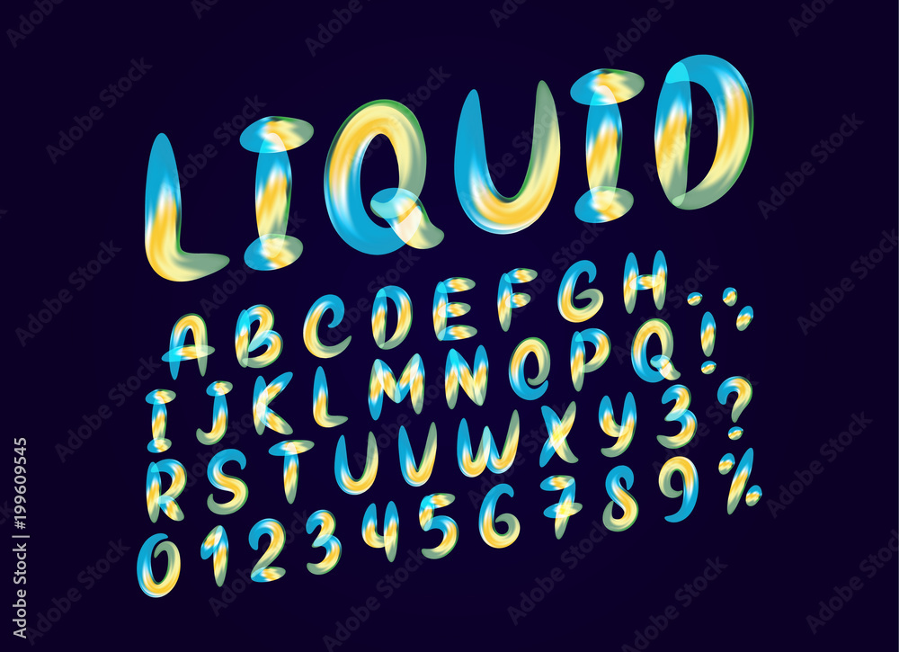 Fluid colored letter. Alphabet font of melting liquid. Design 3d sign ...