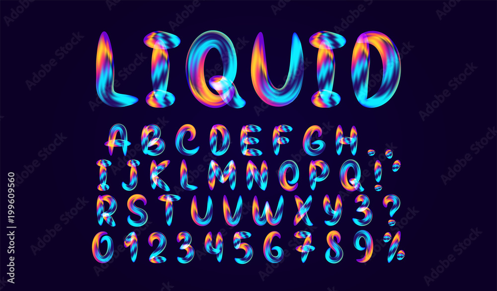 Fluid colored letter. Alphabet font of melting liquid. Design 3d sign ...