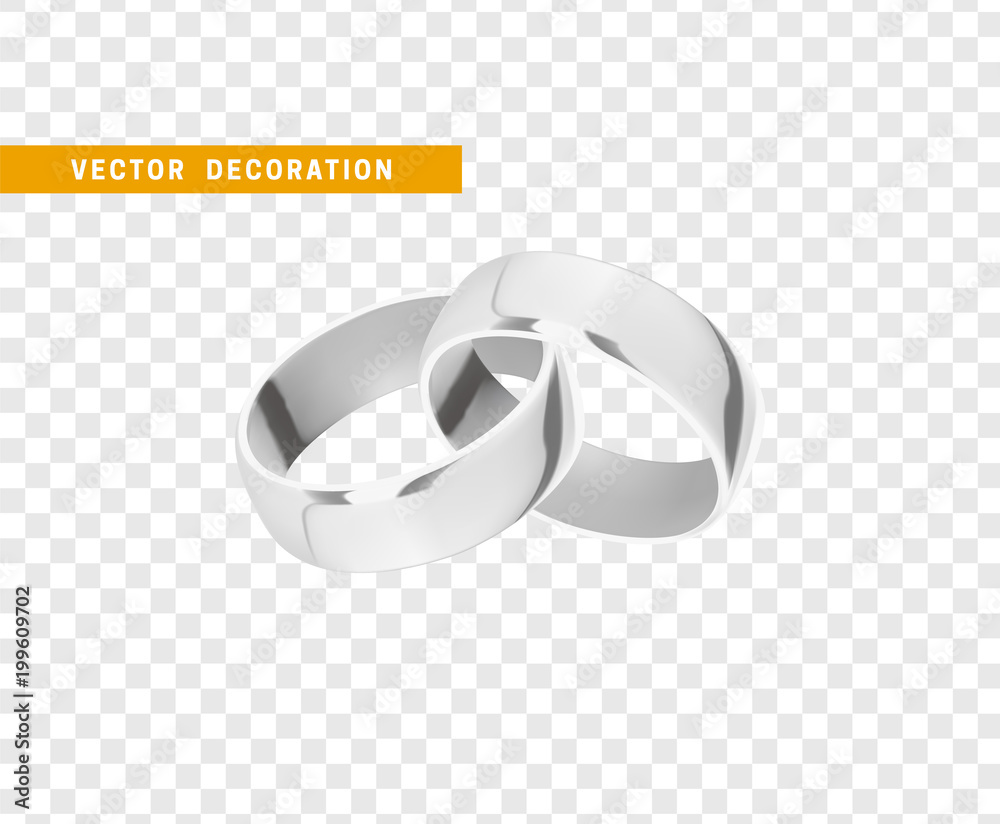 Silver wedding rings, realistic design isolated on transparent ...