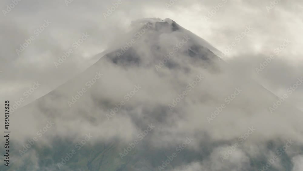 Mount Mayon Volcano in the province of Bicol, Philippines. Clouds ...