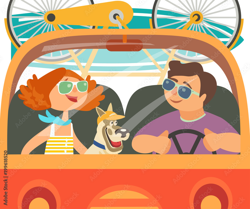 Time for adventure. Dog days of summer poster concept. Young happy ...