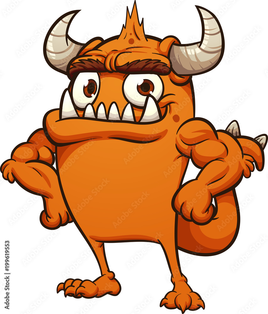 Proud orange cartoon monster. Vector clip art illustration with simple ...