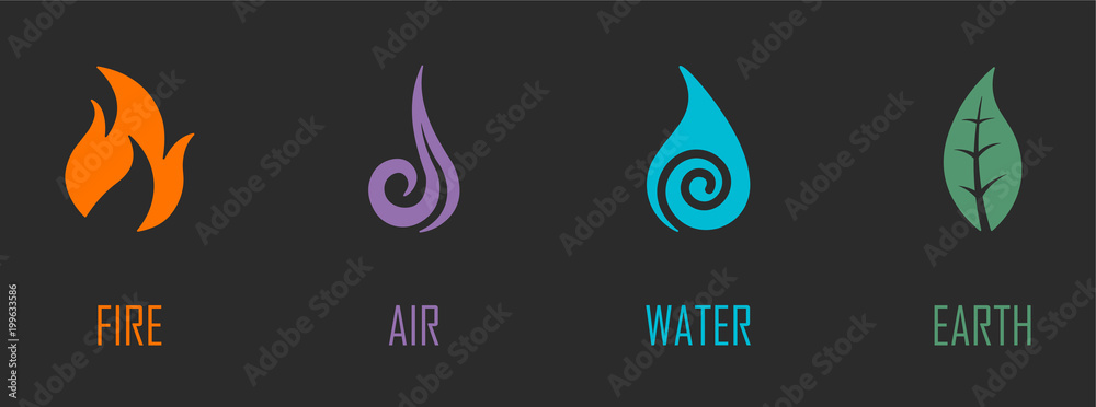 Abstract Four Elements (Fire, Air, Water, Earth) Symbols Stock Vector ...