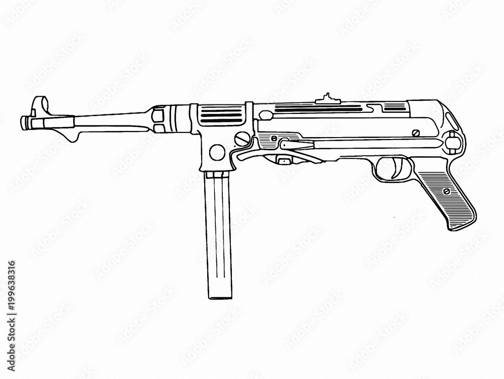 Submachine gun. MP-38. Stock Illustration | Adobe Stock