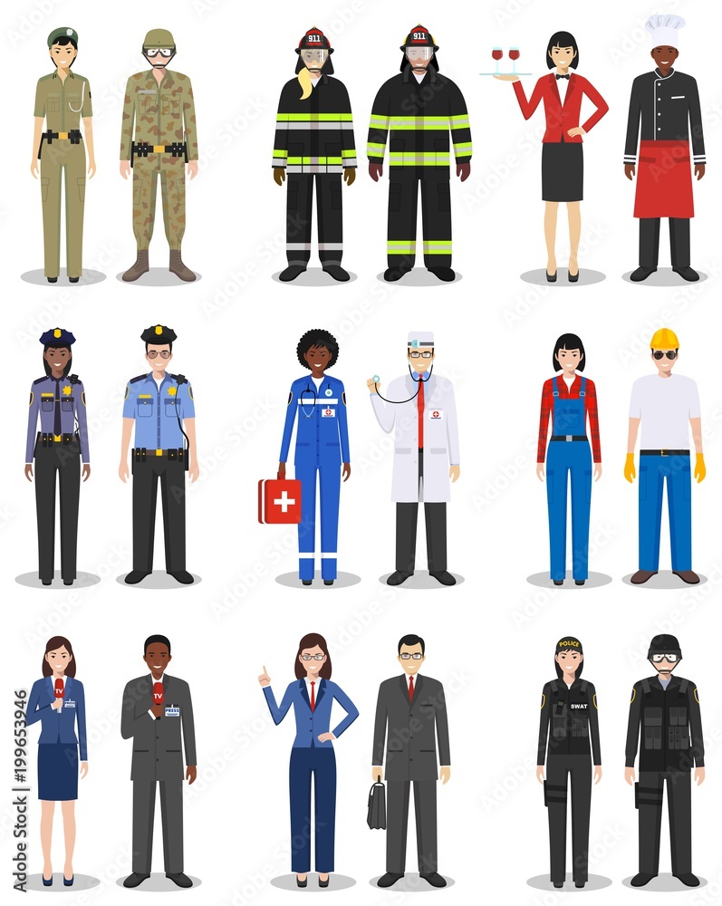 People occupation characters set in flat style isolated on white ...