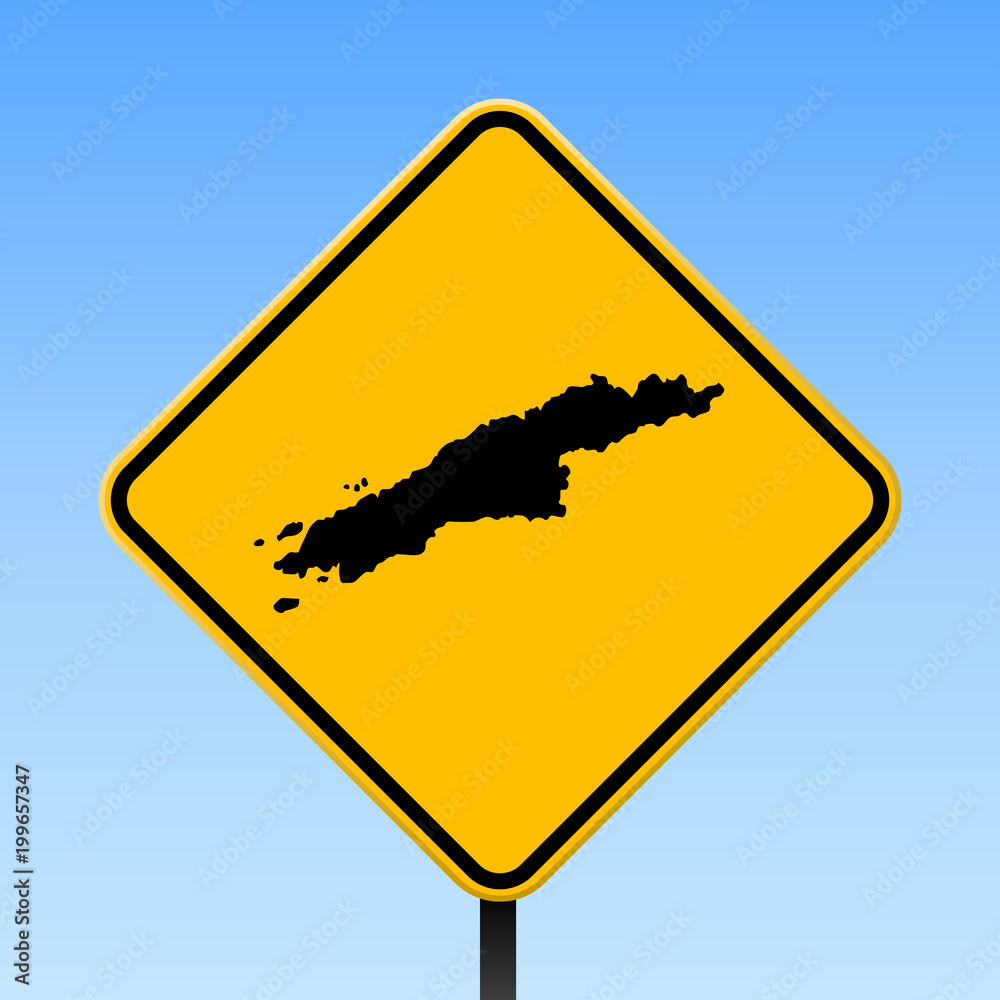 Hydra map on road sign. Square poster with Hydra island map on yellow ...
