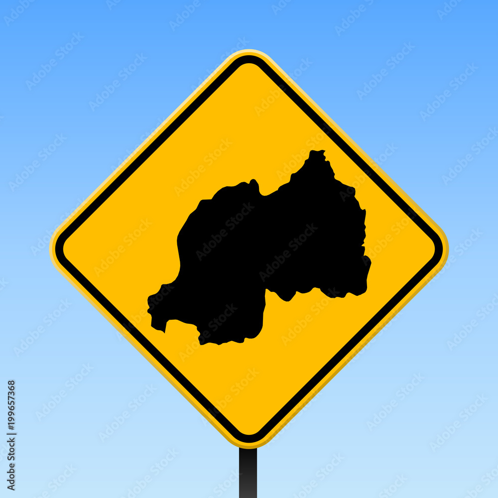 Rwanda map on road sign. Square poster with Rwanda country map on ...