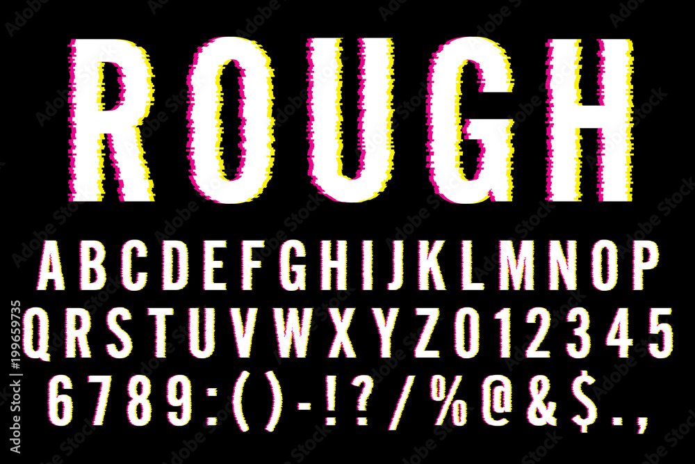Trendy Distorted Glitch Font Typeface Letters, Numbers and Symbols ...