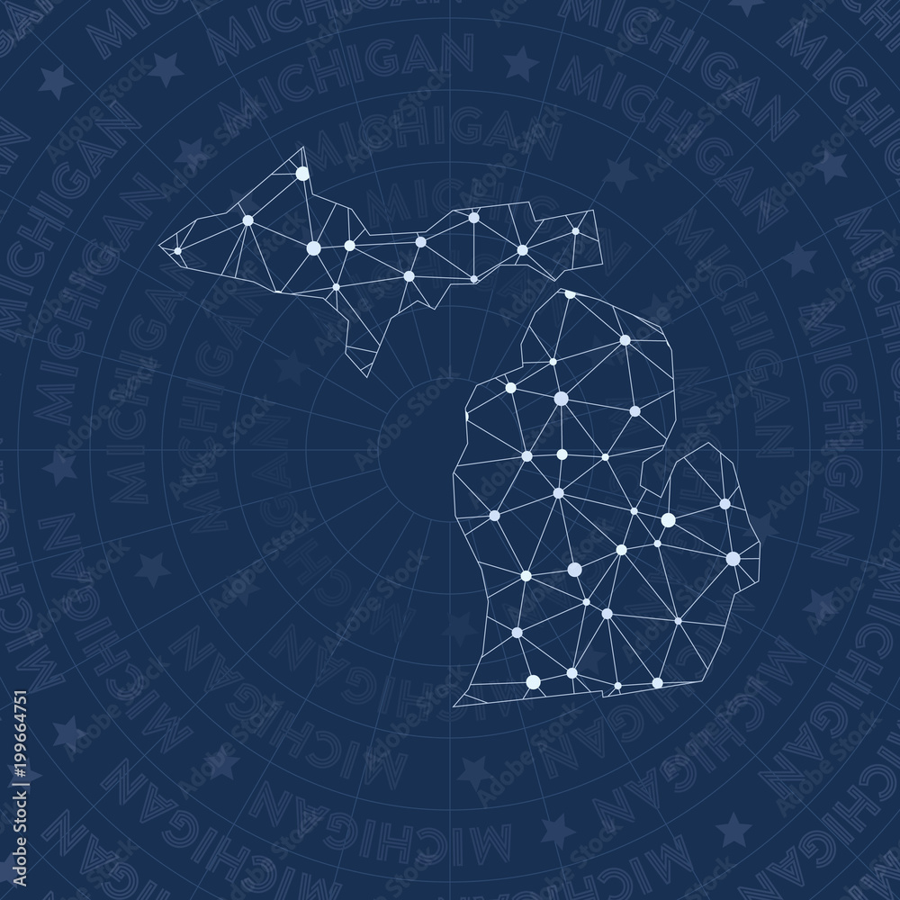 Michigan network, constellation style us state map. Vibrant space style ...