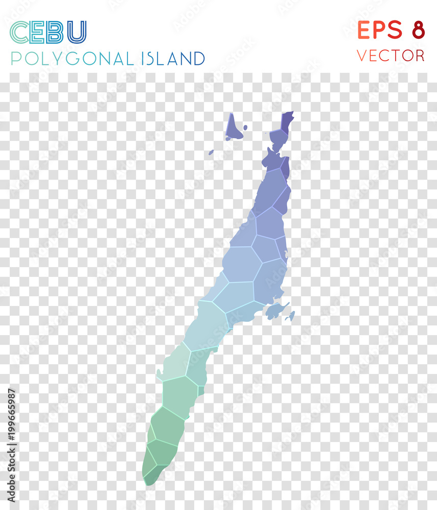 Cebu polygonal map, mosaic style island. Magnificent low poly style ...