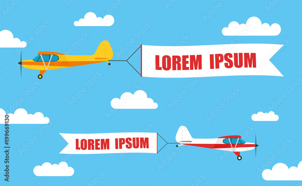 Flying advertising banner, pulled by light aircraft with - stock vector ...