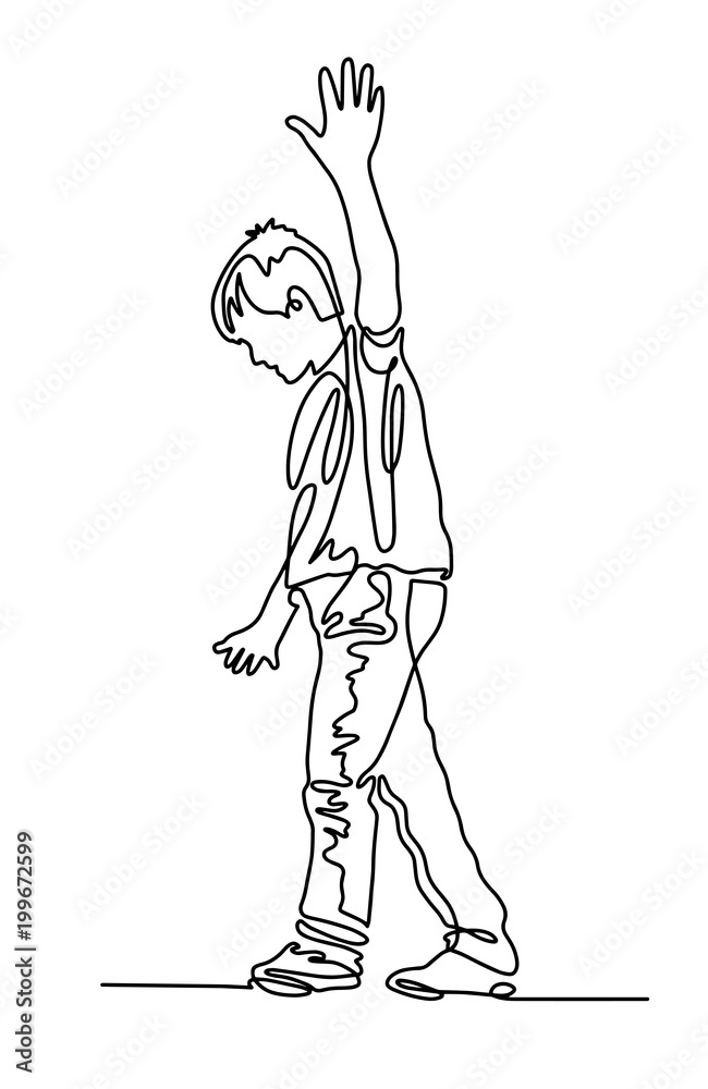 continuous one line drawing of the boy walks along the tightrope Stock ...
