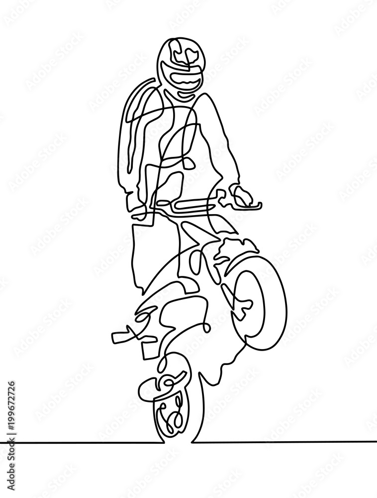continuous one line drawing of a sportsman on a motorcycle Stock Vector ...