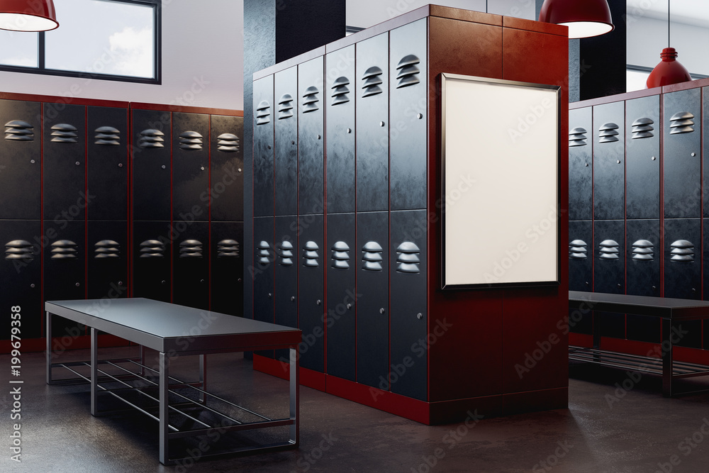 Modern locker room with empty frame Stock Illustration | Adobe Stock