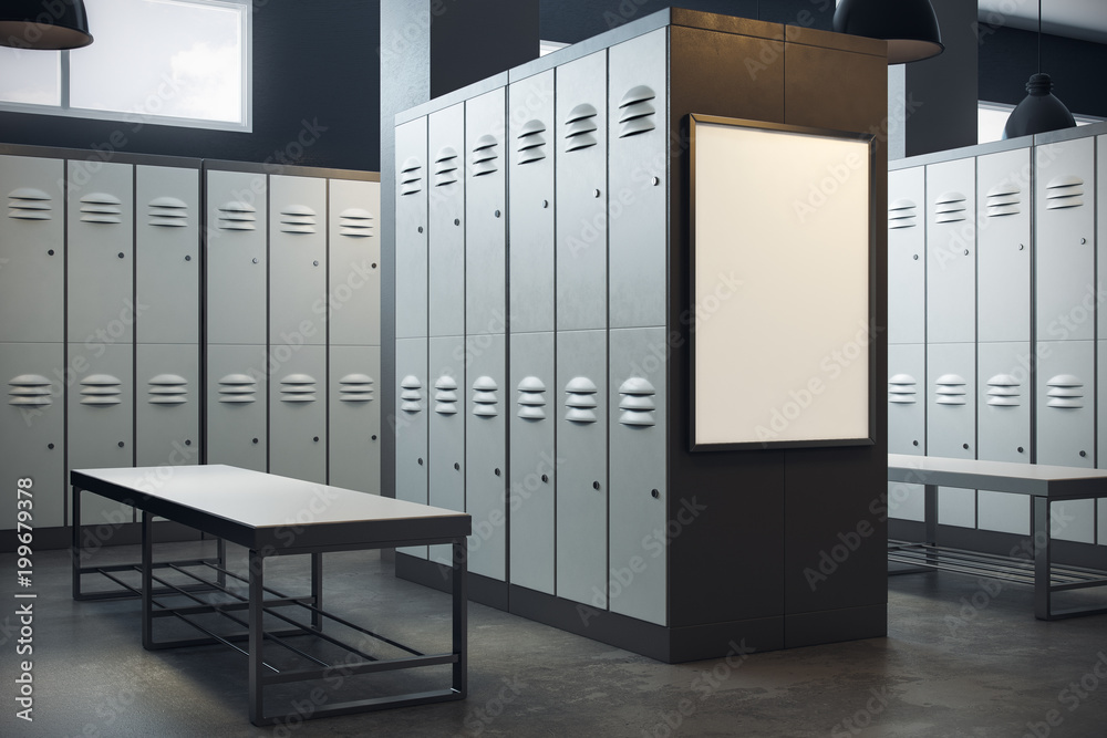 Modern locker room with empty billboard Stock Illustration | Adobe Stock