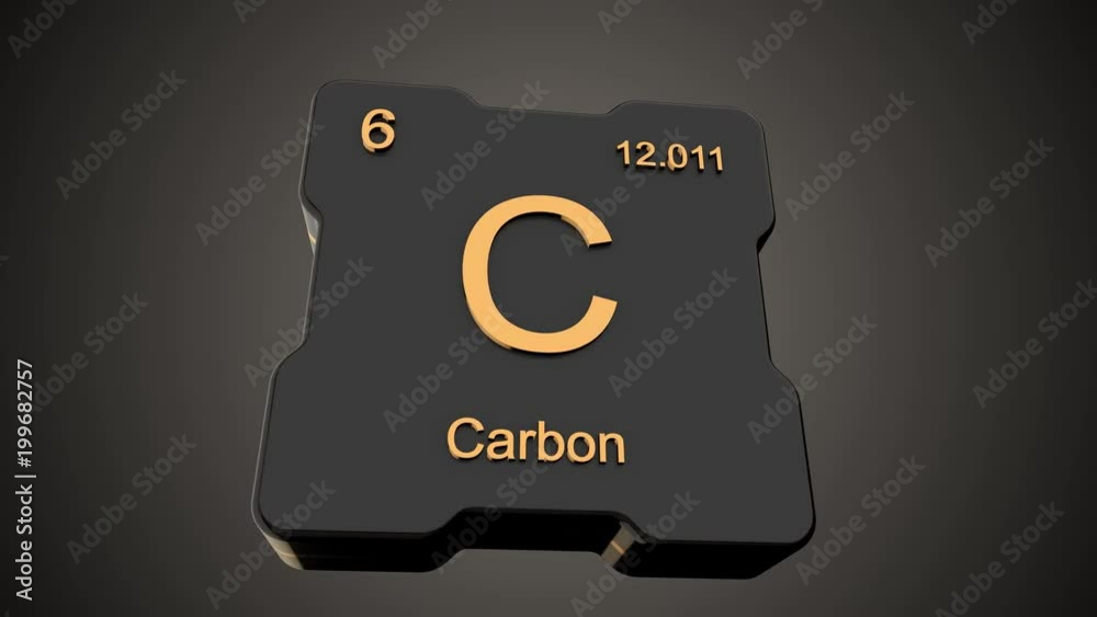 Carbon element symbol from periodic table on futuristic black icon ...