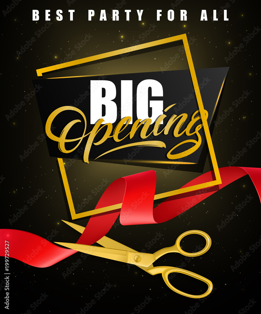Big opening, best party for all festive poster design with gold frame ...