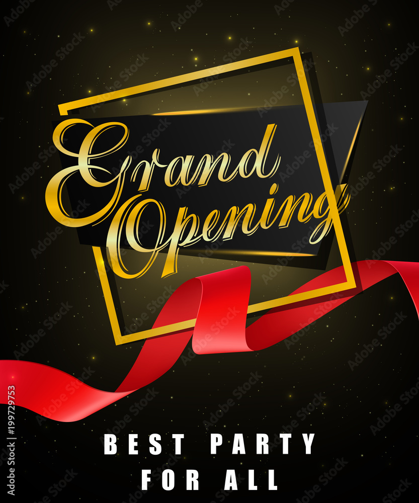 Grand opening, best party for all festive poster design with gold frame ...