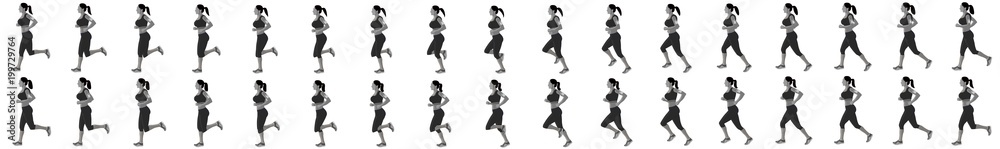 Girl Run Cycle Animation Sprite Sheet, jogging, Running, Silhouette ...