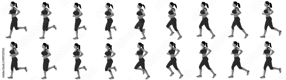Girl Run Cycle Animation Sprite Sheet, jogging, Running, Silhouette ...