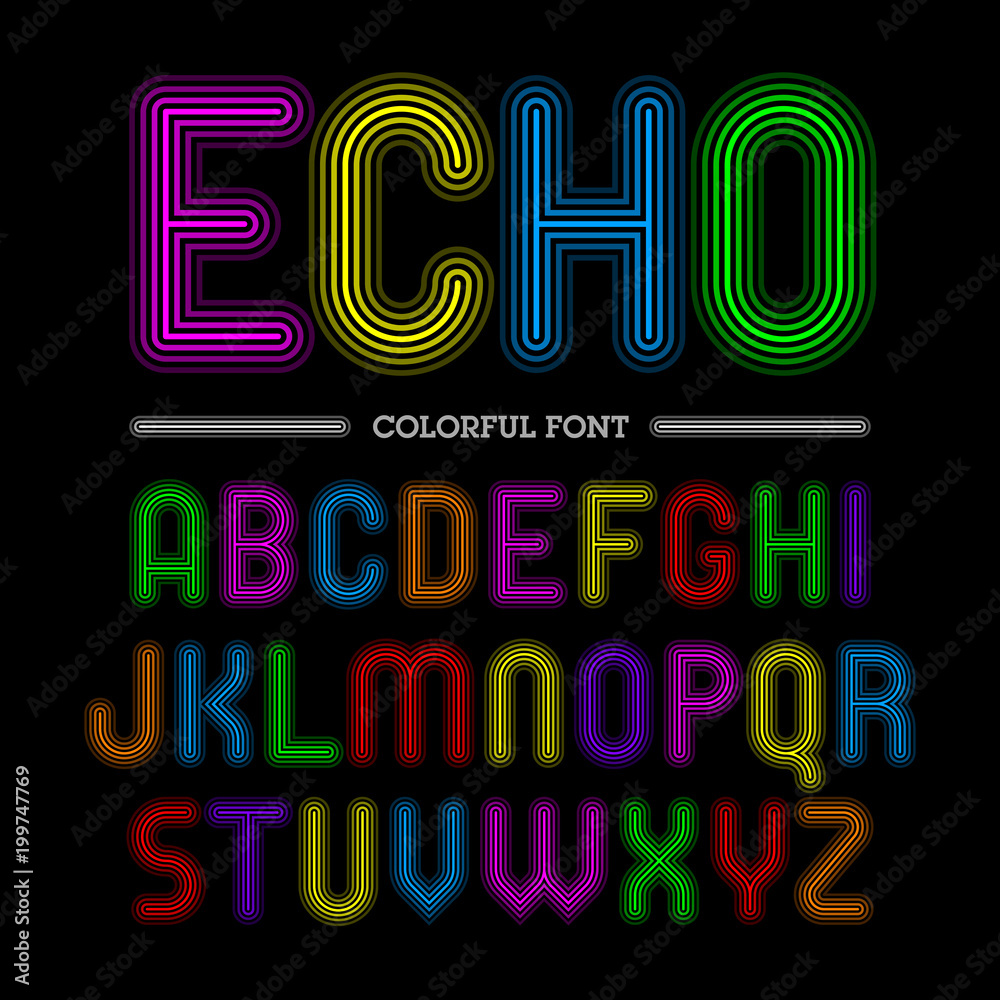 Retro style colorful Echo font, alphabet Stock Vector | Adobe Stock