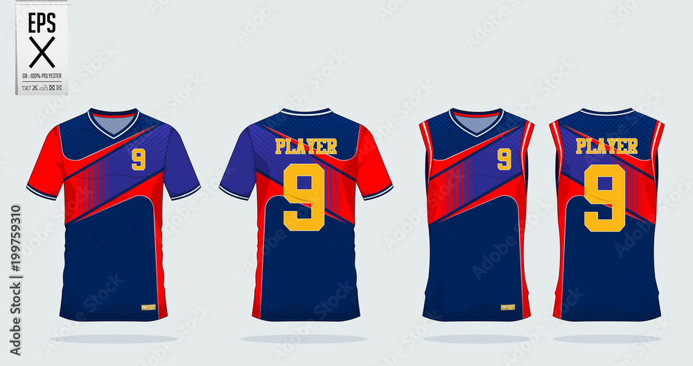 Blue-Red t-shirt sport design template for soccer jersey, football kit ...