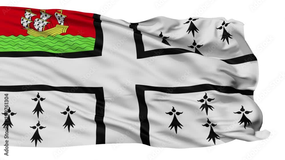Nantes flag, city of France, realistic animation isolated on white ...