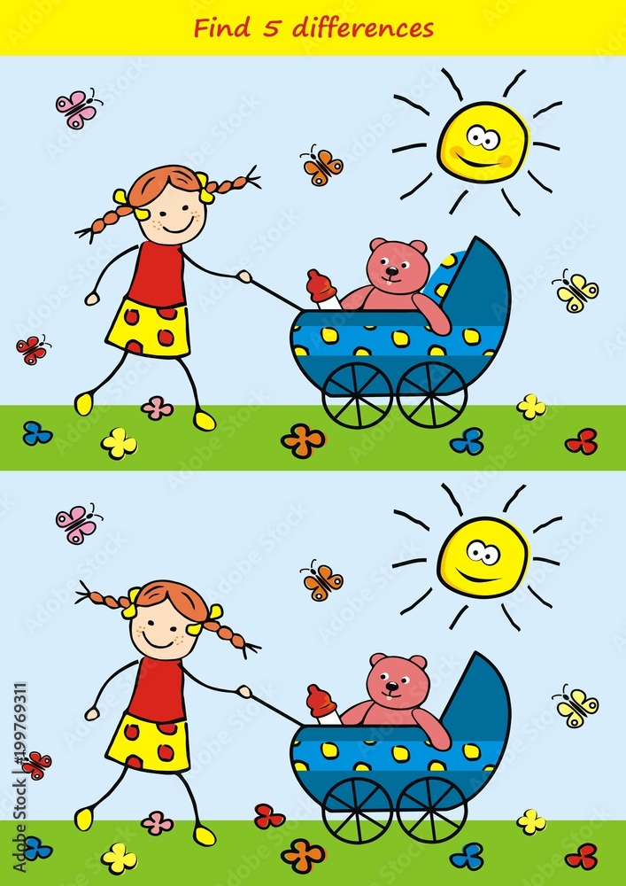 Board game for kids, find five differences. Vector Image. Stock Vector ...