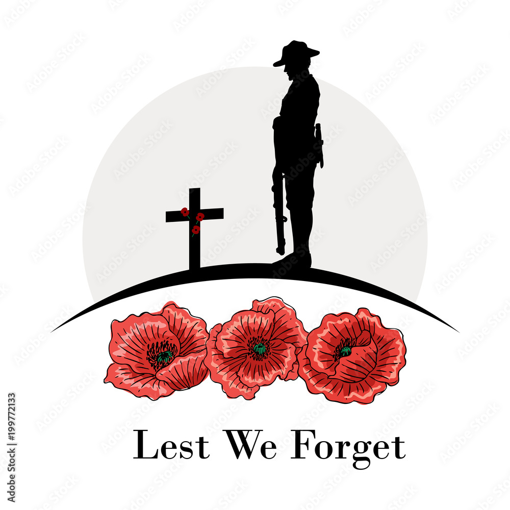Anzac Day Banner, Silhouette of soldier paying tribute, Vector Stock ...