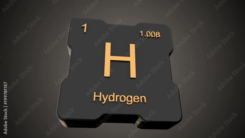 Hydrogen element symbol from periodic table on futuristic black glossy ...