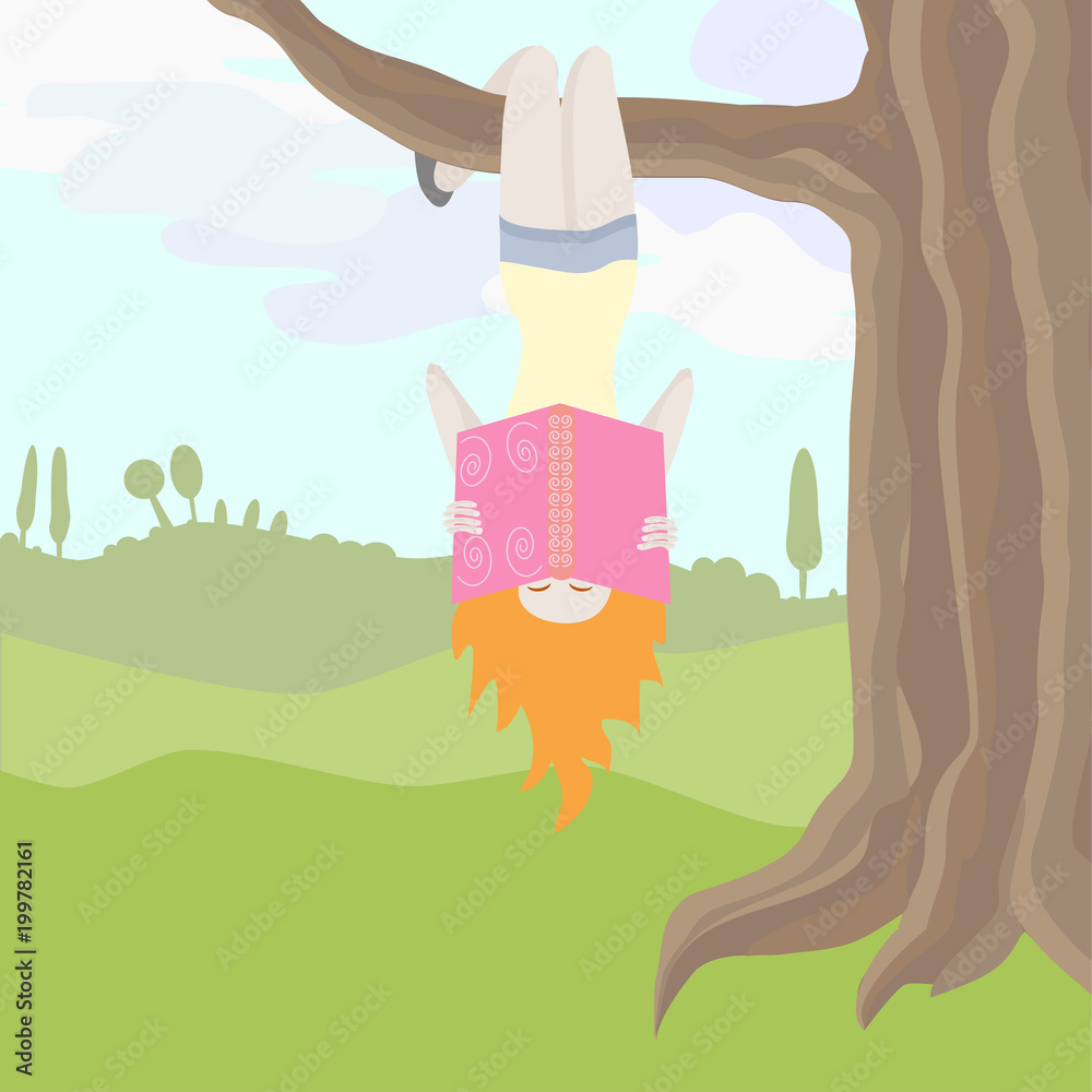 Vettoriale Stock Vector illustration of girl excited of reading hanging ...