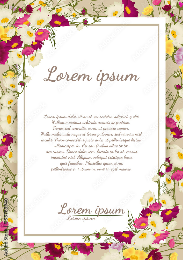 beautiful flower frame vector.Greeting card with flowers, watercolor ...