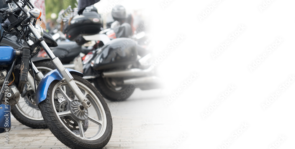 Front wheel of motorcycle with white copyspace Stock Photo | Adobe Stock
