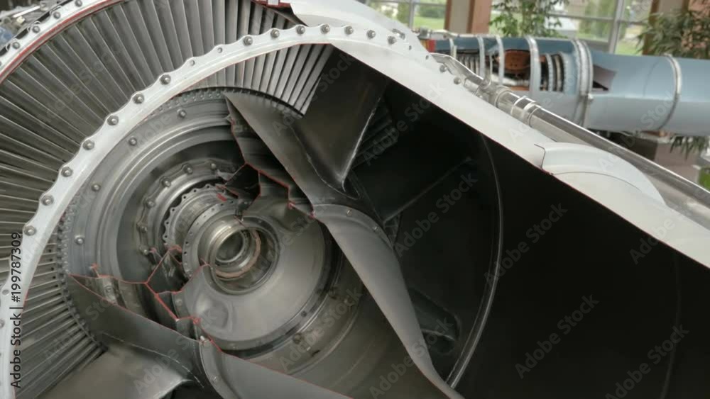 Turbine aircraft engine sectional, can be seen internal structure ...