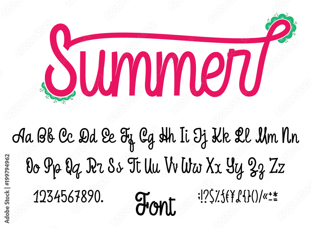 Latin alphabet Summer. Font handwriting with upper and lowercase ...