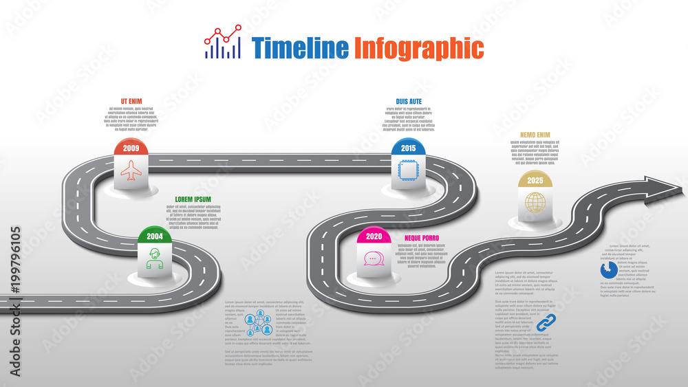 Business road map timeline infographic template with pointers designed ...