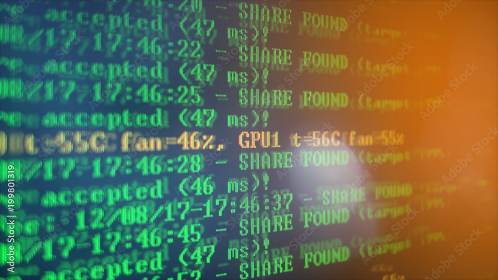 Mining Cryptocurrency process program on display PC. Using Software. Share Found. Stock Photo ...