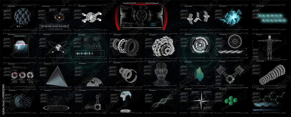 3D Set abstract HUD elements for UI UX design. Statistic and data ...