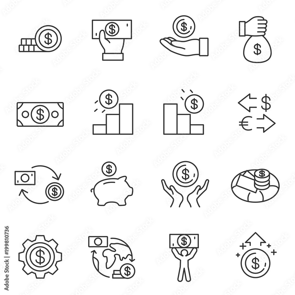 Dollar icon set. Money linear design. Line with editable stroke Stock ...