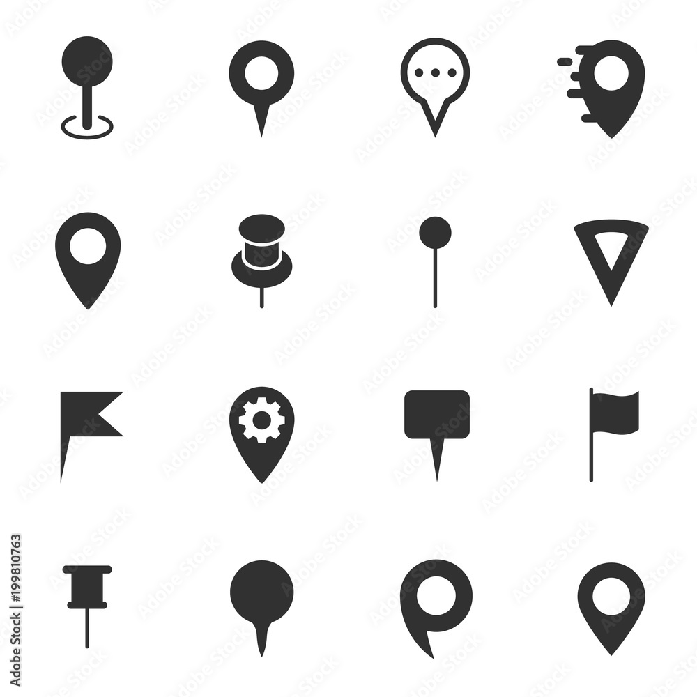 Map pin marker. Monochrome icons set. Pointers , simple symbols ...