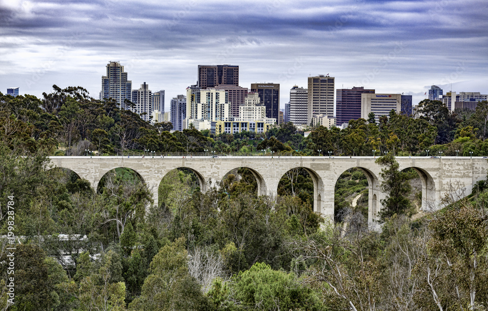 San Diego, California, USA. This is the Cabrillo bridge, Iconic arched ...