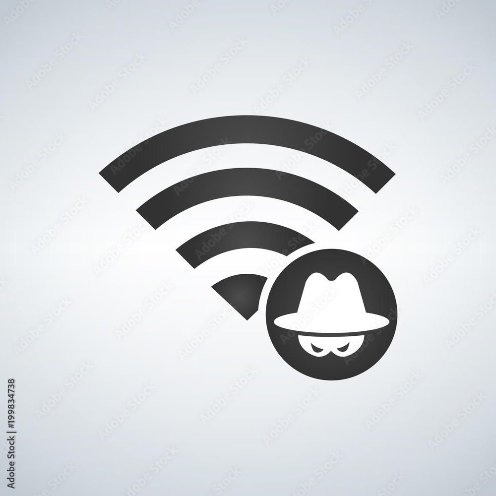Wifi connection signal icon with hacker attack icon in the circle. vector illustration isolated ...