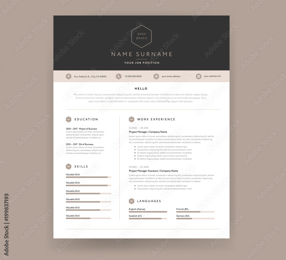 CV / resume and cover letter template - elegant stylish design vector ...