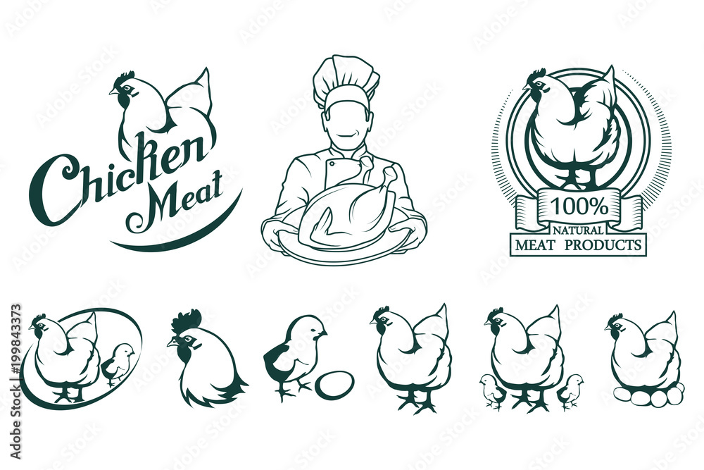 Chicken meat logo. Meat food.Chicken farming products. Fresh roast ...